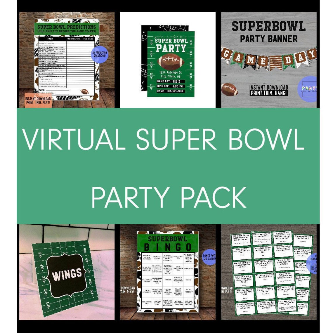 Virtual Super Bowl Party Pack - INSTANT DOWNLOAD - Zoom Super Bowl ...