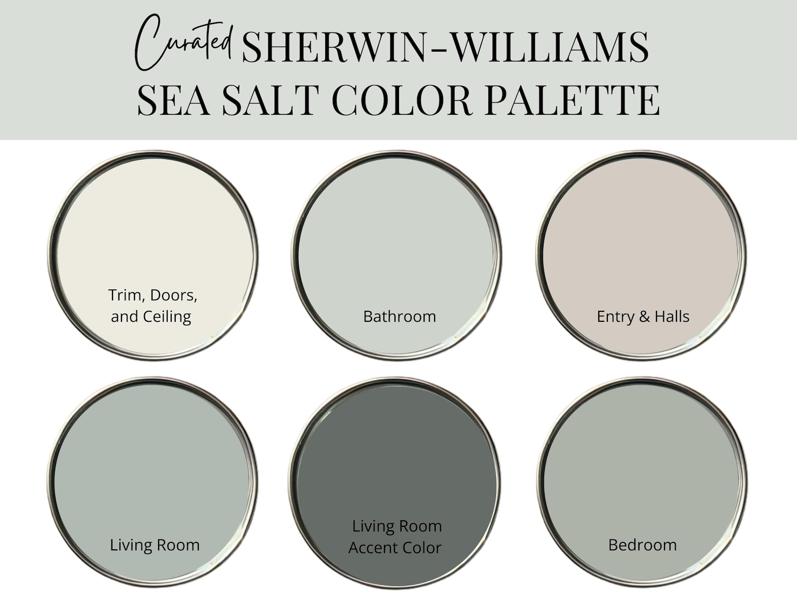 Sherwin Williams Sea Salt Color Palette, Calm Color Palette, Coastal ...