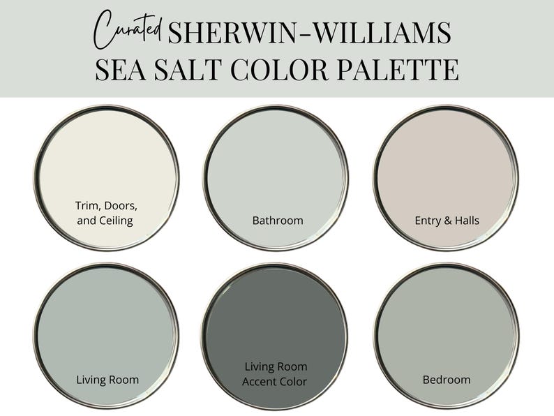Sherwin Williams Sea Salt Color Palette, Calm Color Palette, Coastal ...
