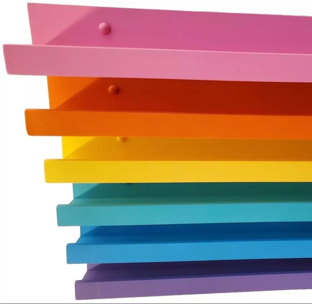 12 Rainbow Shelf Solid Wood Floating Wall Shelf Rainbow Book Ledge ...