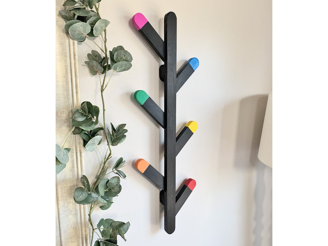 Tree Branch Coat Rack Solid Wood Wall Mounted Hanging Rack Black ...