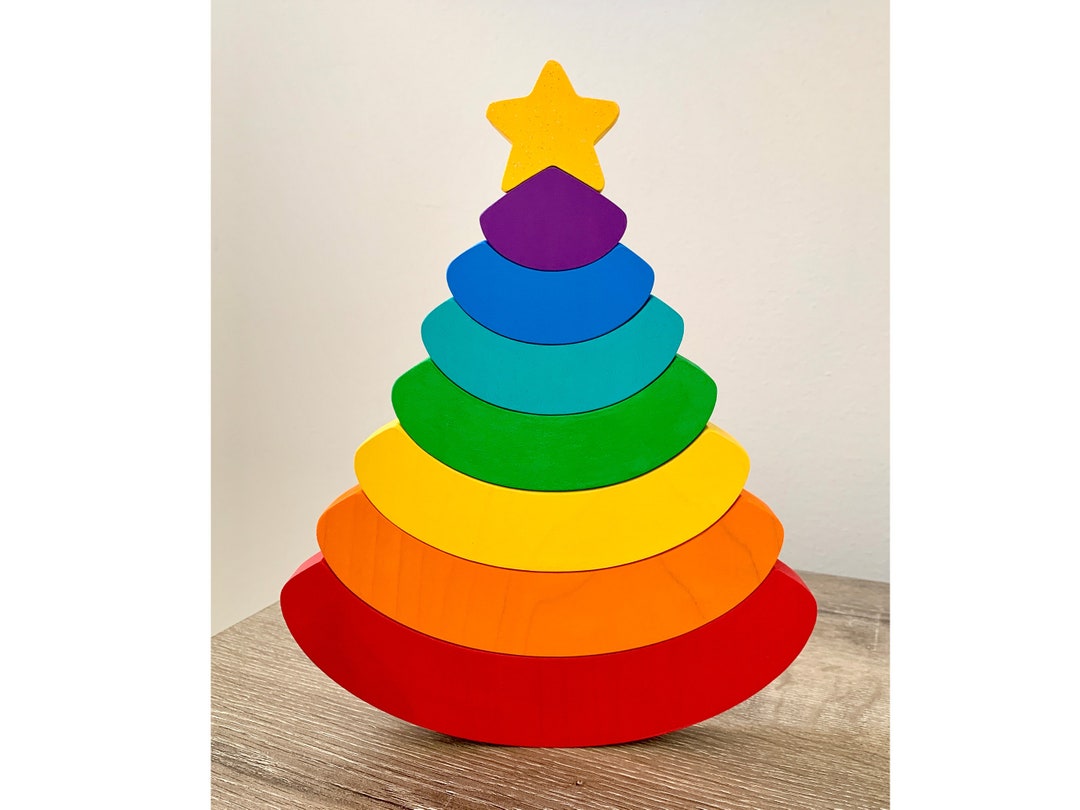 Waldorf Rainbow Stacker | Wood Wobble Stacker | Rainbow Tree Toy | Wood ...