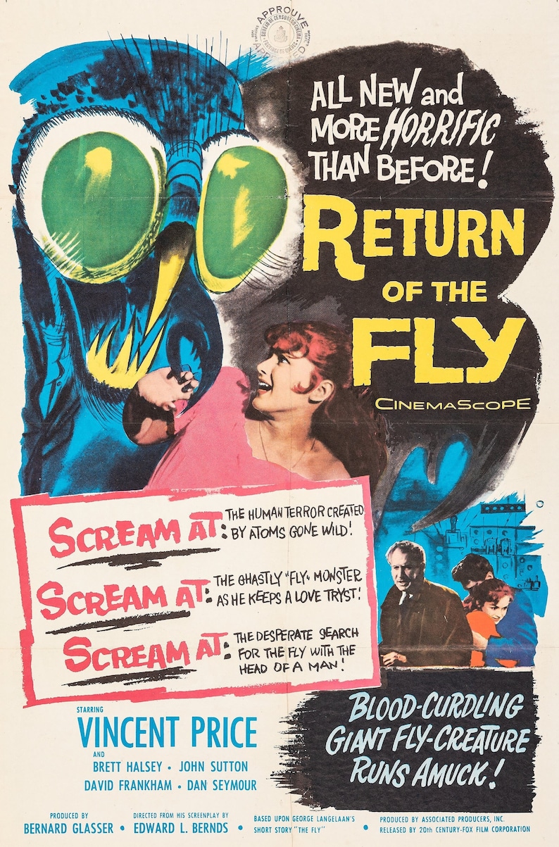 Return of the Fly 1959 Retro Movie Poster, Restored, High Quality ...