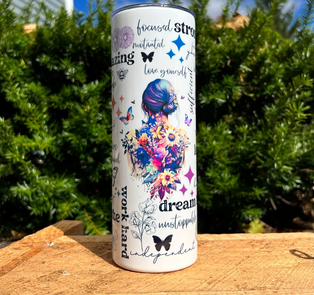 Positive Affirmations 20 Oz Skinny, Inspirational Butterfly Tumbler ...