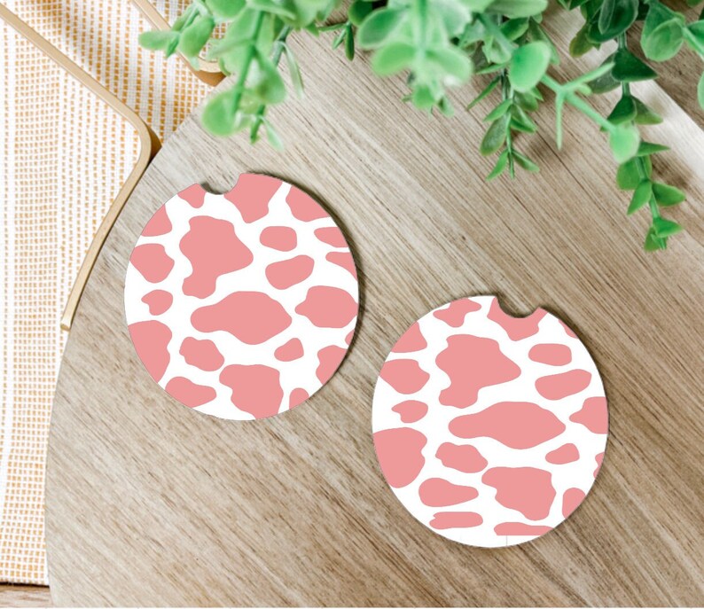 Pink Cow Print Car Coasters, Pink Car Coasters, Cow Print Car Coasters ...