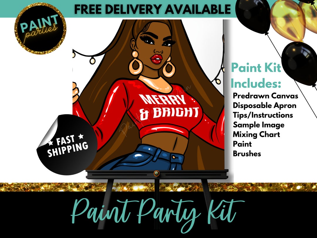 CHRISTMAS Sip and Paint Kit for Adult Parties, Predrawn Paint Party Kit ...