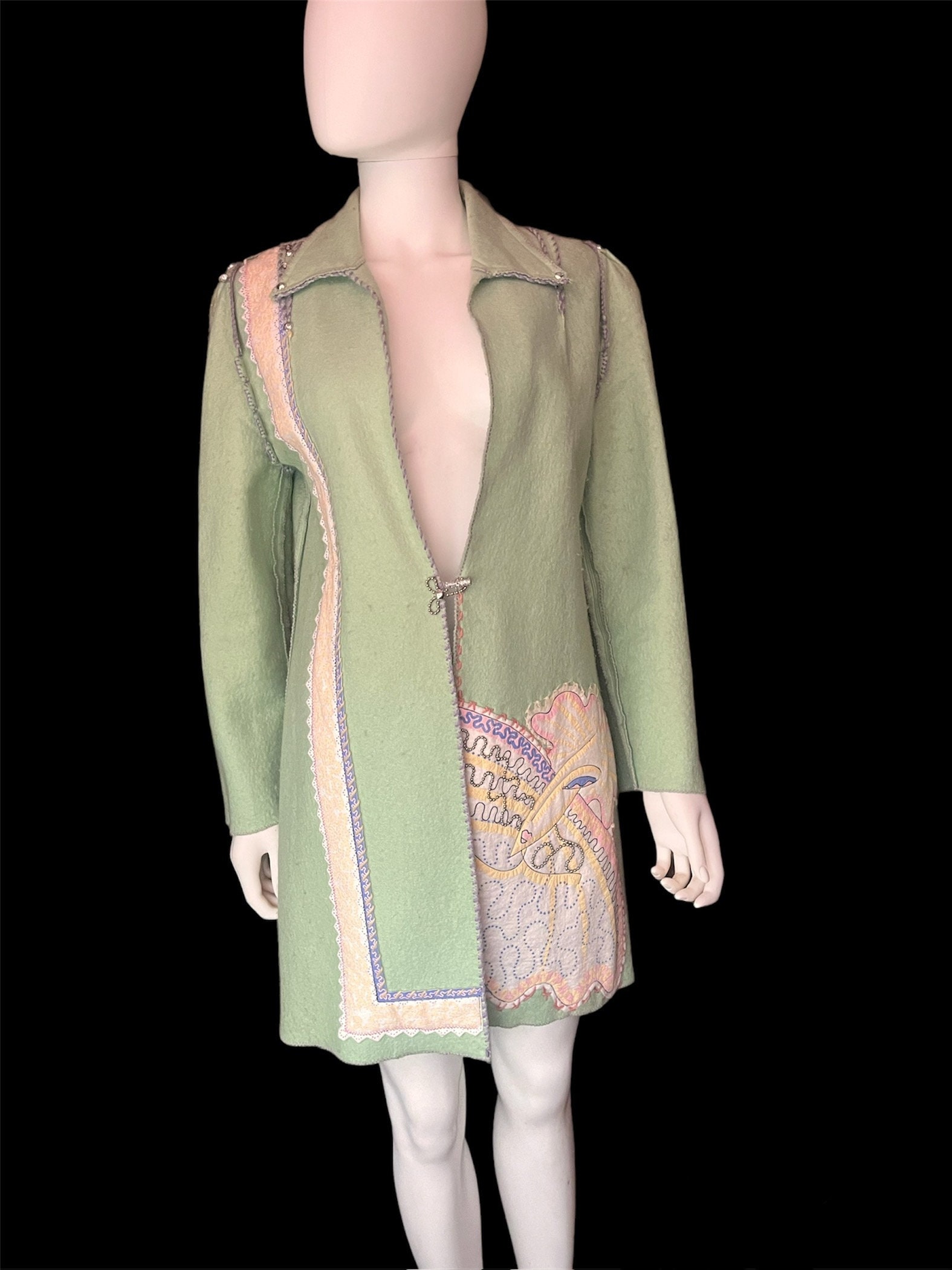 Vintage 1970's Zhandra Rhodes Felt Wool Applique Coat - Etsy