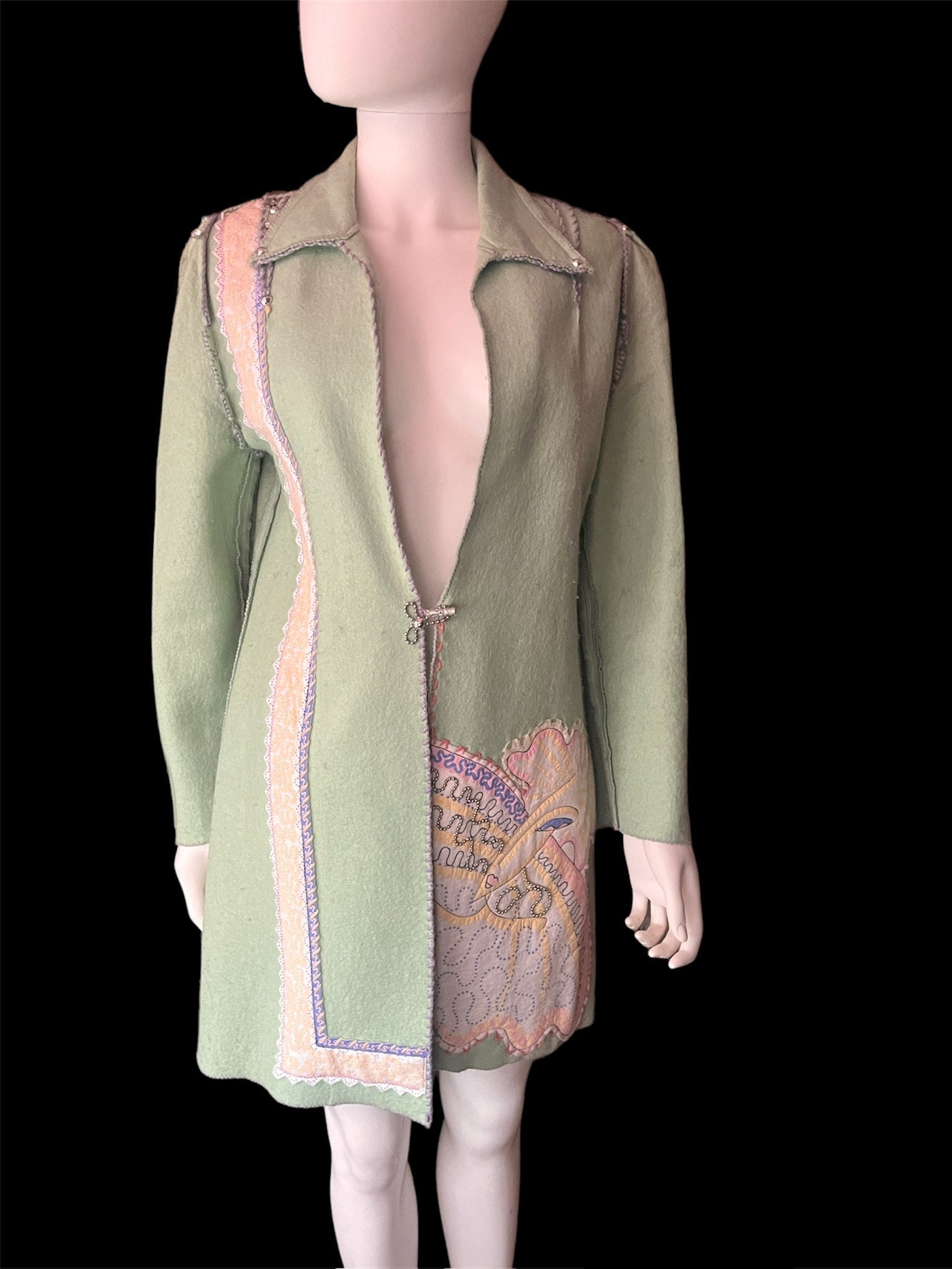 Vintage 1970's Zhandra Rhodes Felt Wool Applique Coat - Etsy