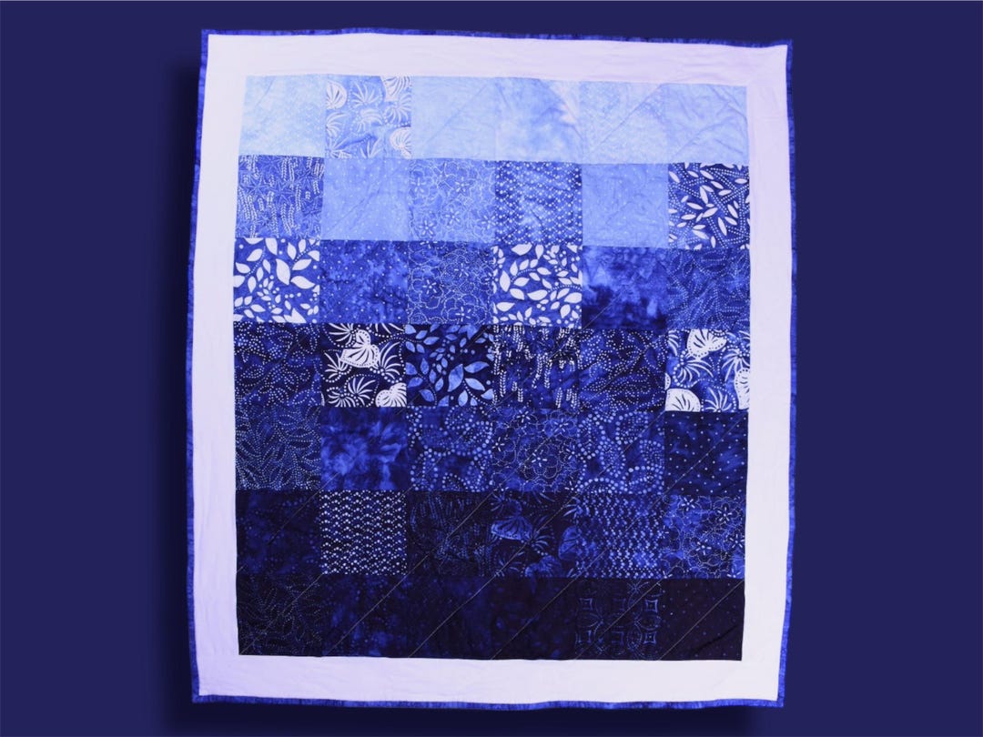 Cyanotype Baby Quilt: Ocean Blue Tile Theme, Handmade Nursery Keepsake ...