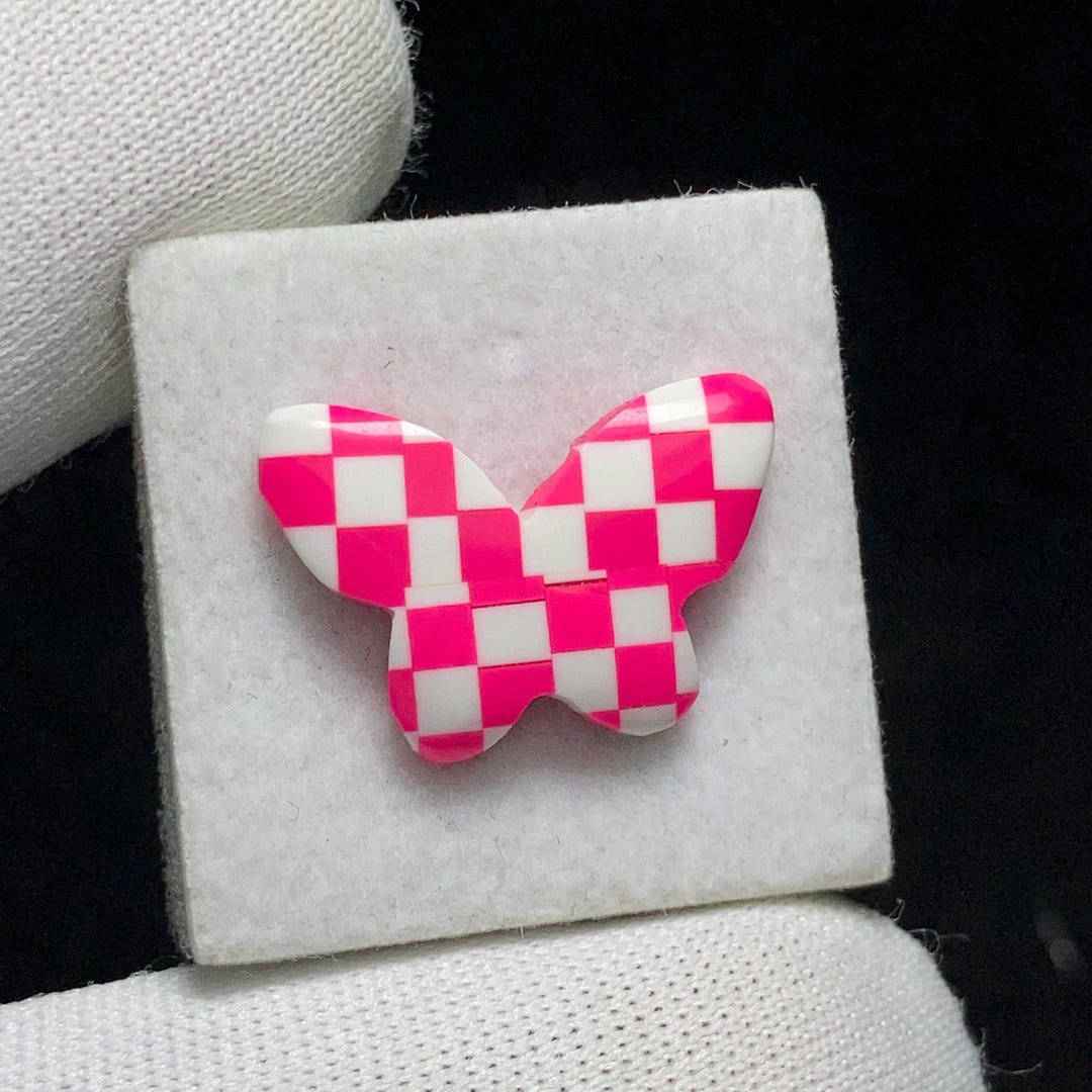 Elegant Pink Composite Checkerboard Butterfly Cabochon, Reflective Dome ...