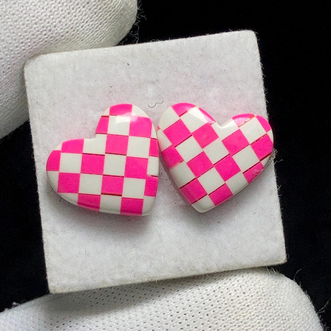 Elegant Pink Composite Checkerboard Pair Cabochon, Reflective Dome ...