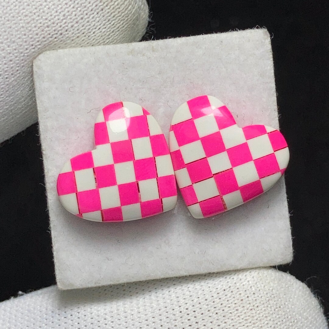 Elegant Pink Composite Checkerboard Pair Cabochon, Reflective Dome ...