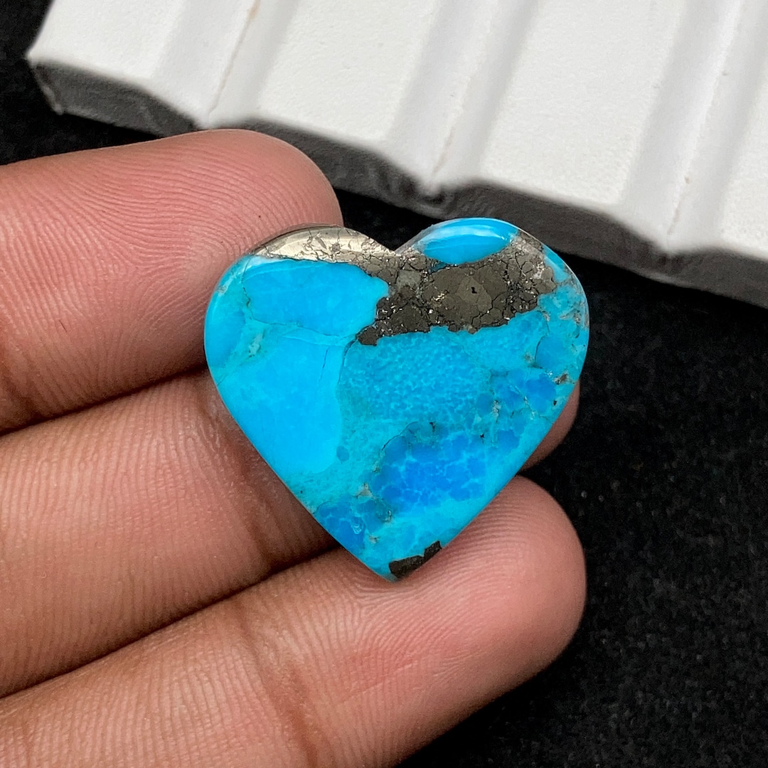 Turquoise Pyrite Heart Cabachon, Natural Semi Precious Stone,24 X 26 X ...