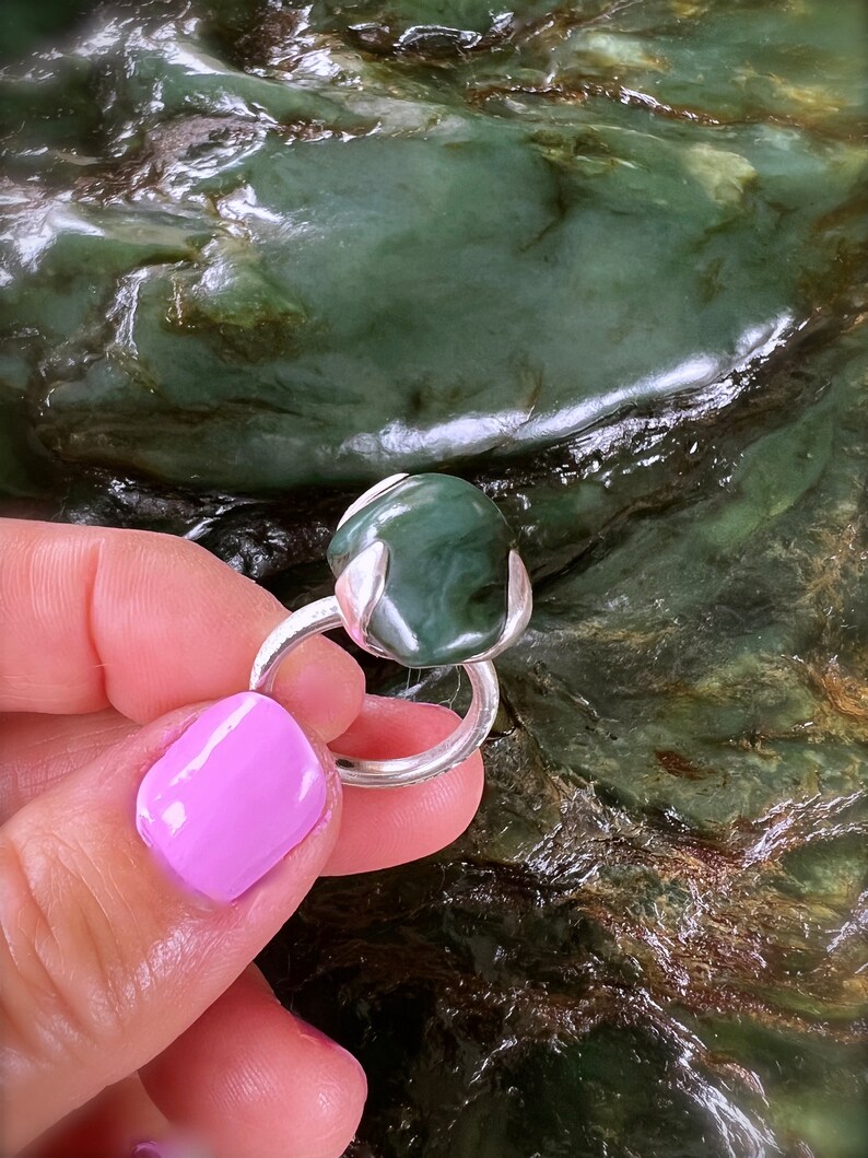 Big Sur Jade blue Green AA Grade Natural-polish Silver Ring Size US 6 ...