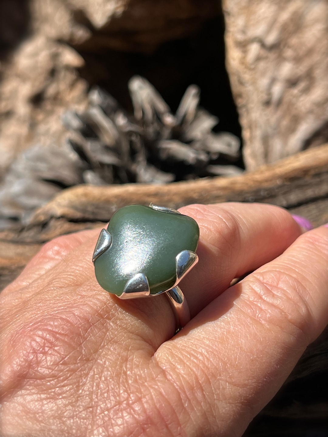 Big Sur Jade " Kelly Green" AAA Grade Natural-polish Silver Ring Size ...