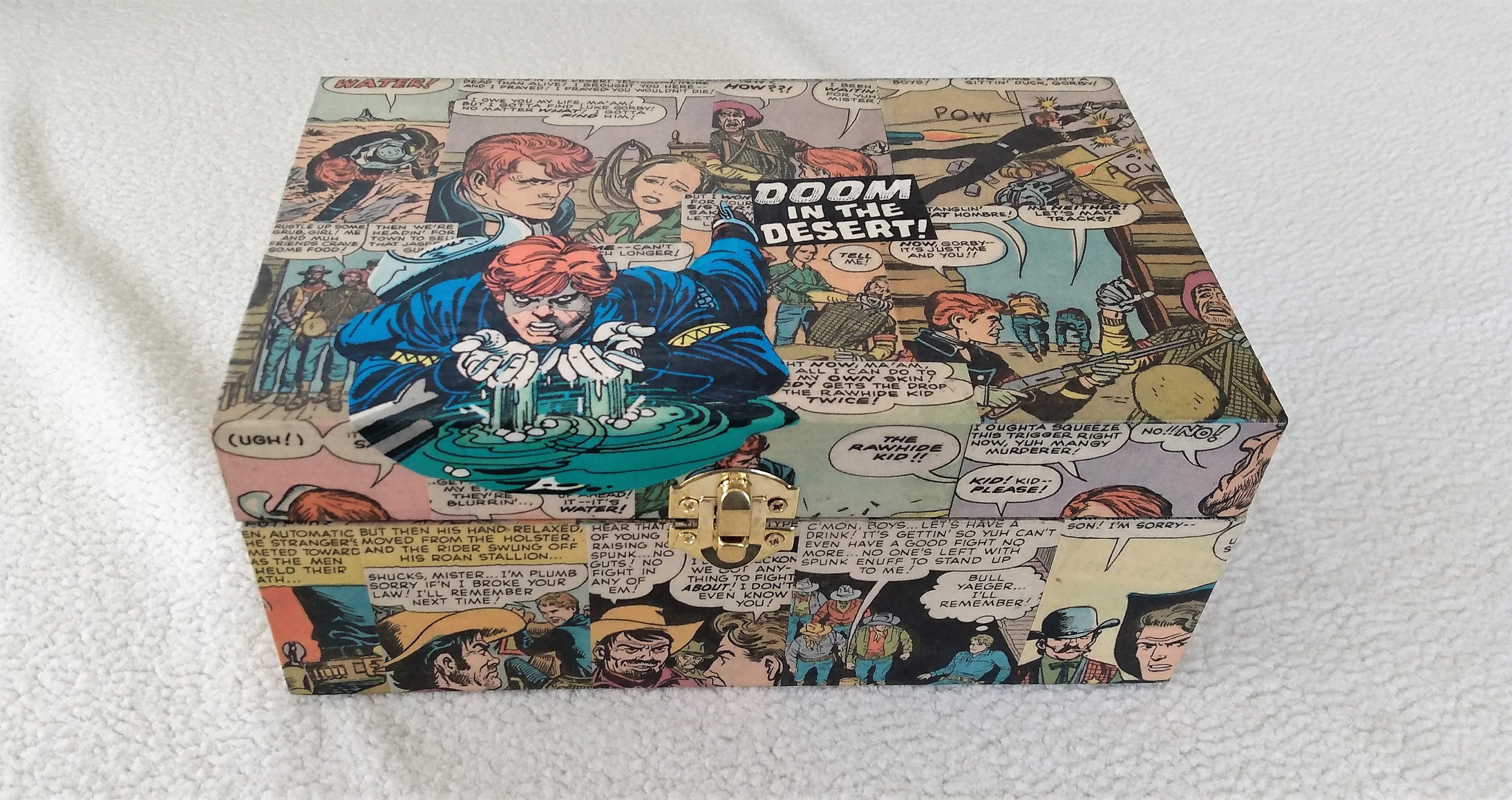 Comic Theme Keepsake Box, Vintage Comics, Upcycle, Wooden Keepsake Box ...