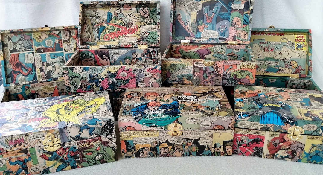 Comic Theme Keepsake Box, Vintage Comics, Upcycle, Wooden Keepsake Box ...
