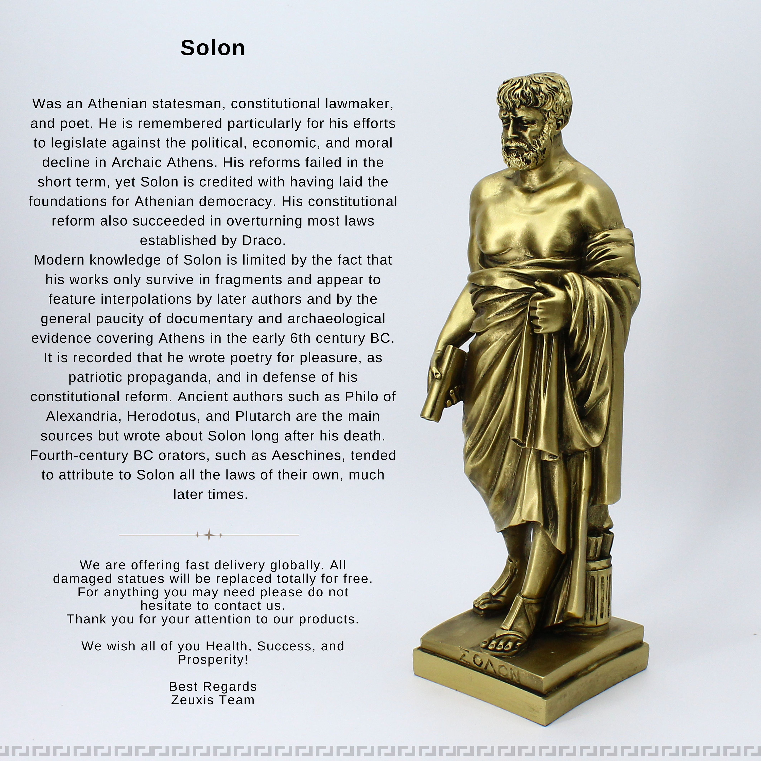 Solon Statue Philosopher Statesman 11.90/30cm Handmade Greek Golden ...