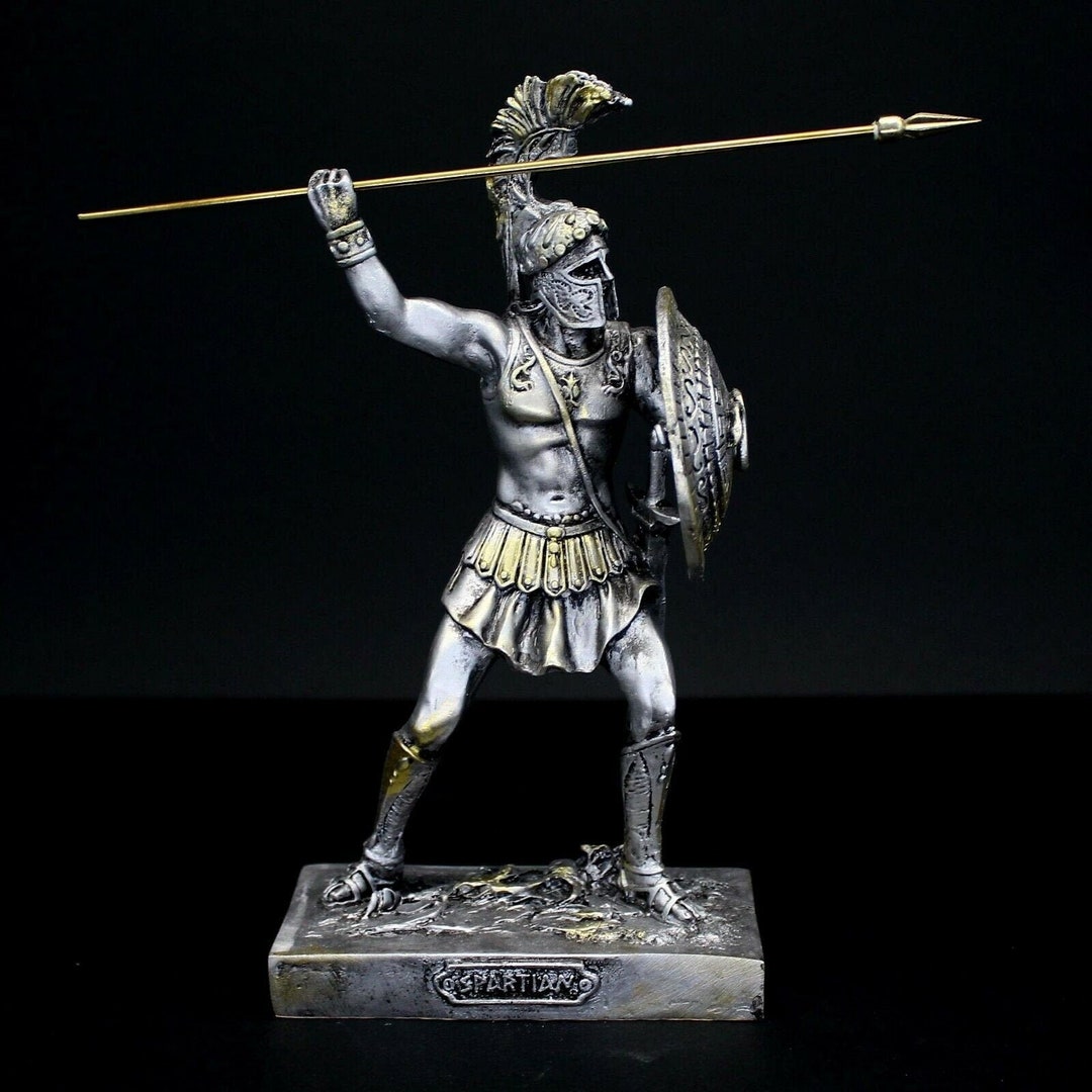Spartan Statue Warrior Greek 8.30/21cm Silver Colour Handmade Alabaster ...