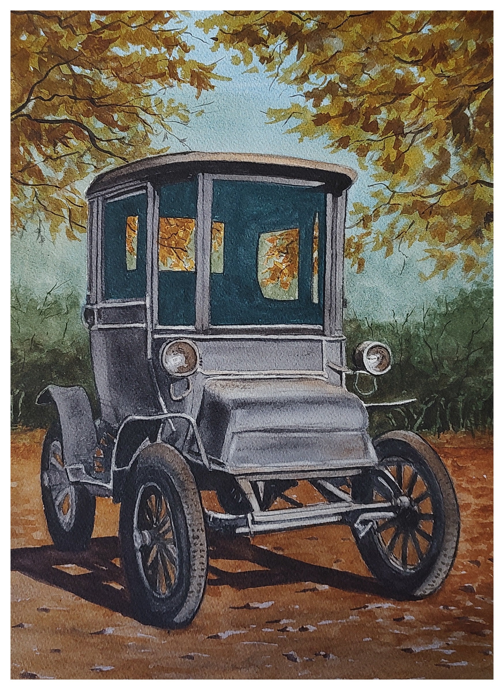 Early Electric Car, Watercolor Painting, Original Hand-painted Art (10 ...