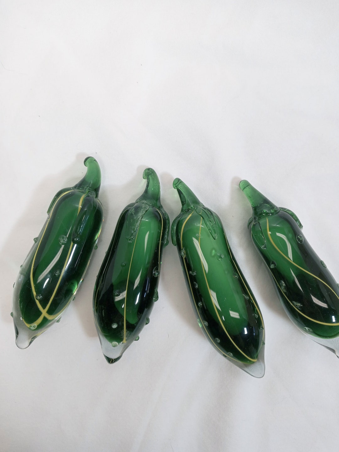 Glass Cucumbers, Set of Four (4), Bright Green and Yellow Colors ...