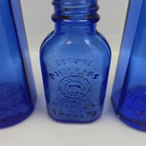 Very Vintage Blue Glass Milk of Magnesia Bottles, Set of 3, 2 Large and ...