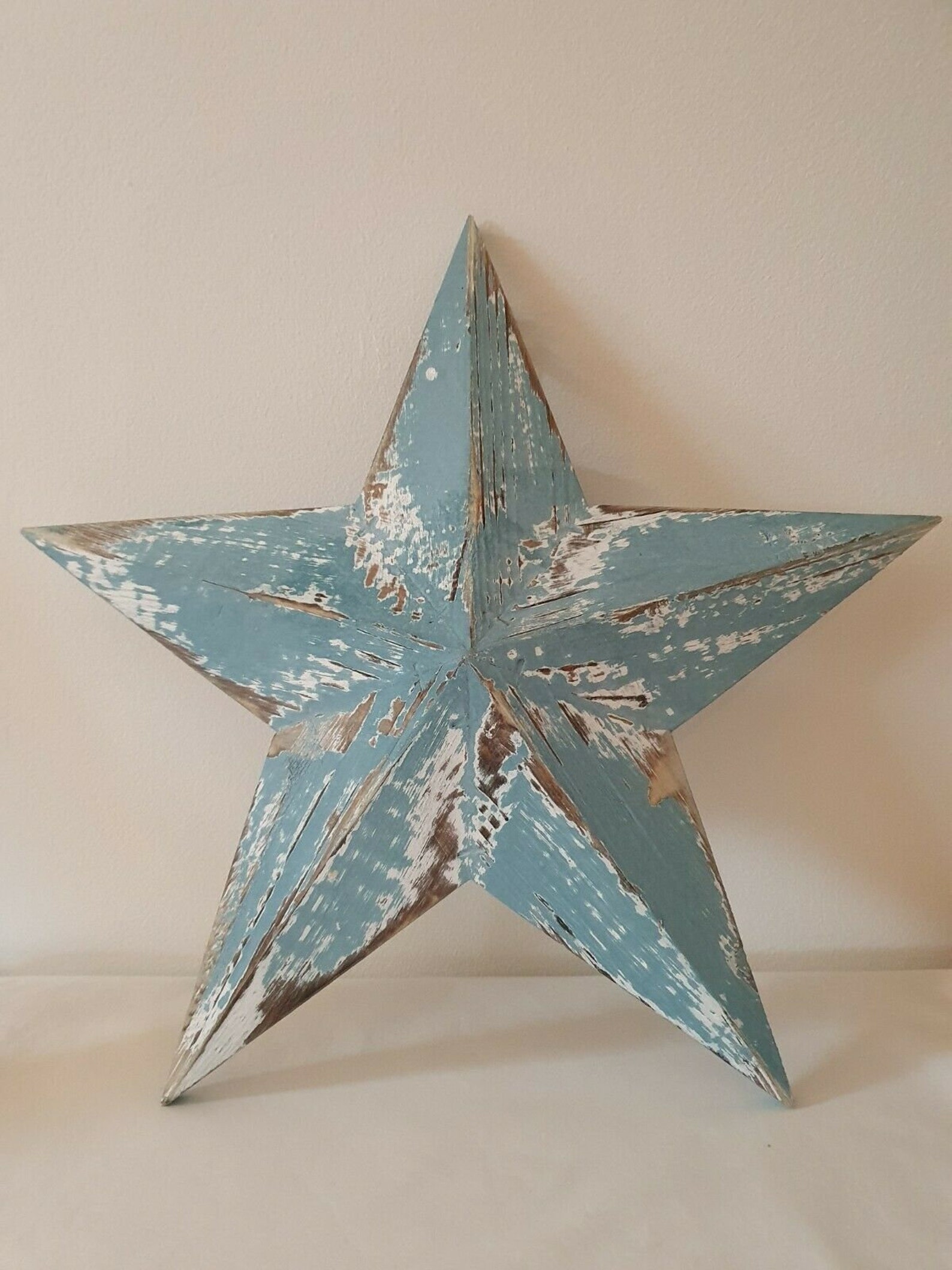 Blue Washed Wooden Amish Barn Star Large 40cm Shabby Chic | Etsy UK