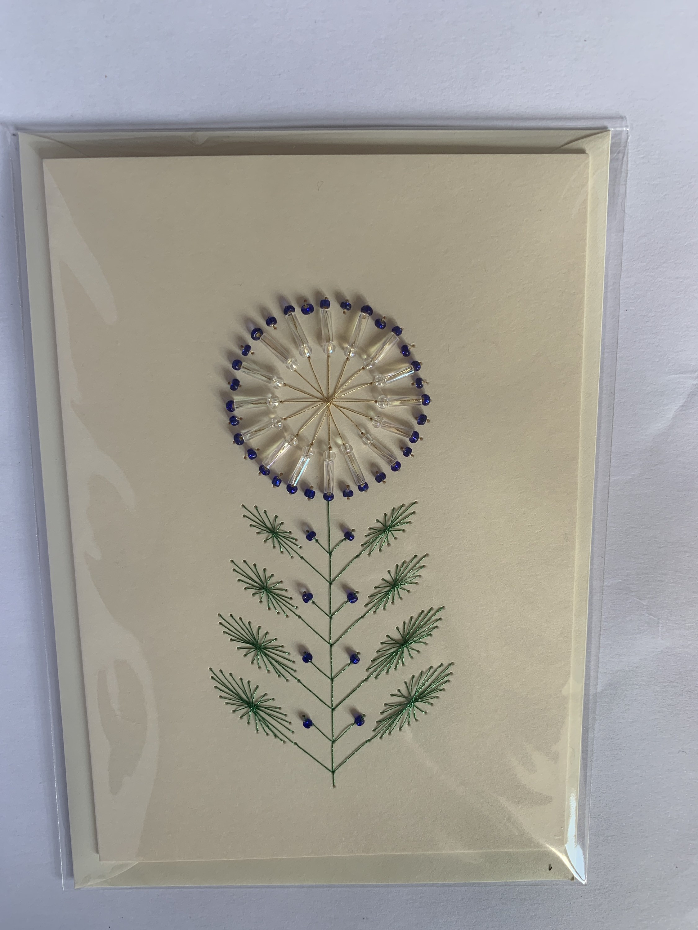 Hand Stitched Birthday Card Beadwork Flower With Clear and Blue Beads ...