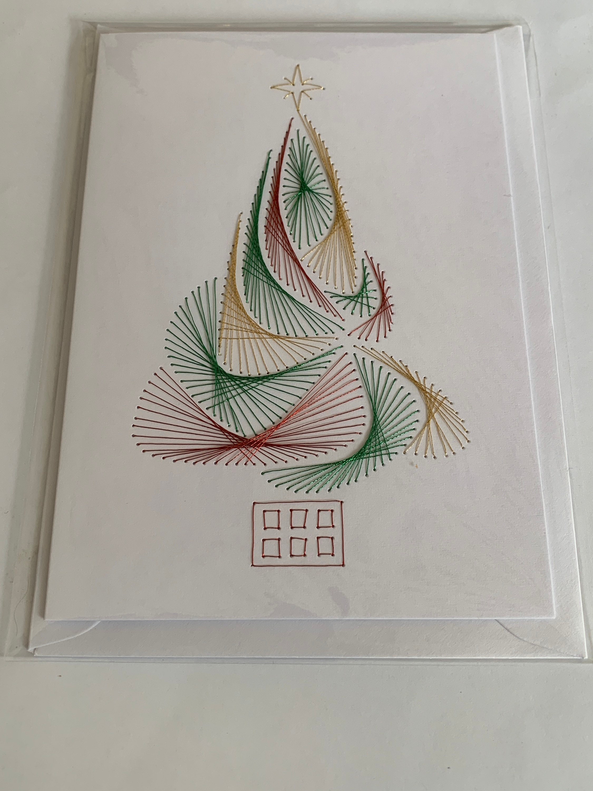 Handmade Hand Stitched Christmas Card Swirl Tree Red, Green, Gold - Etsy UK