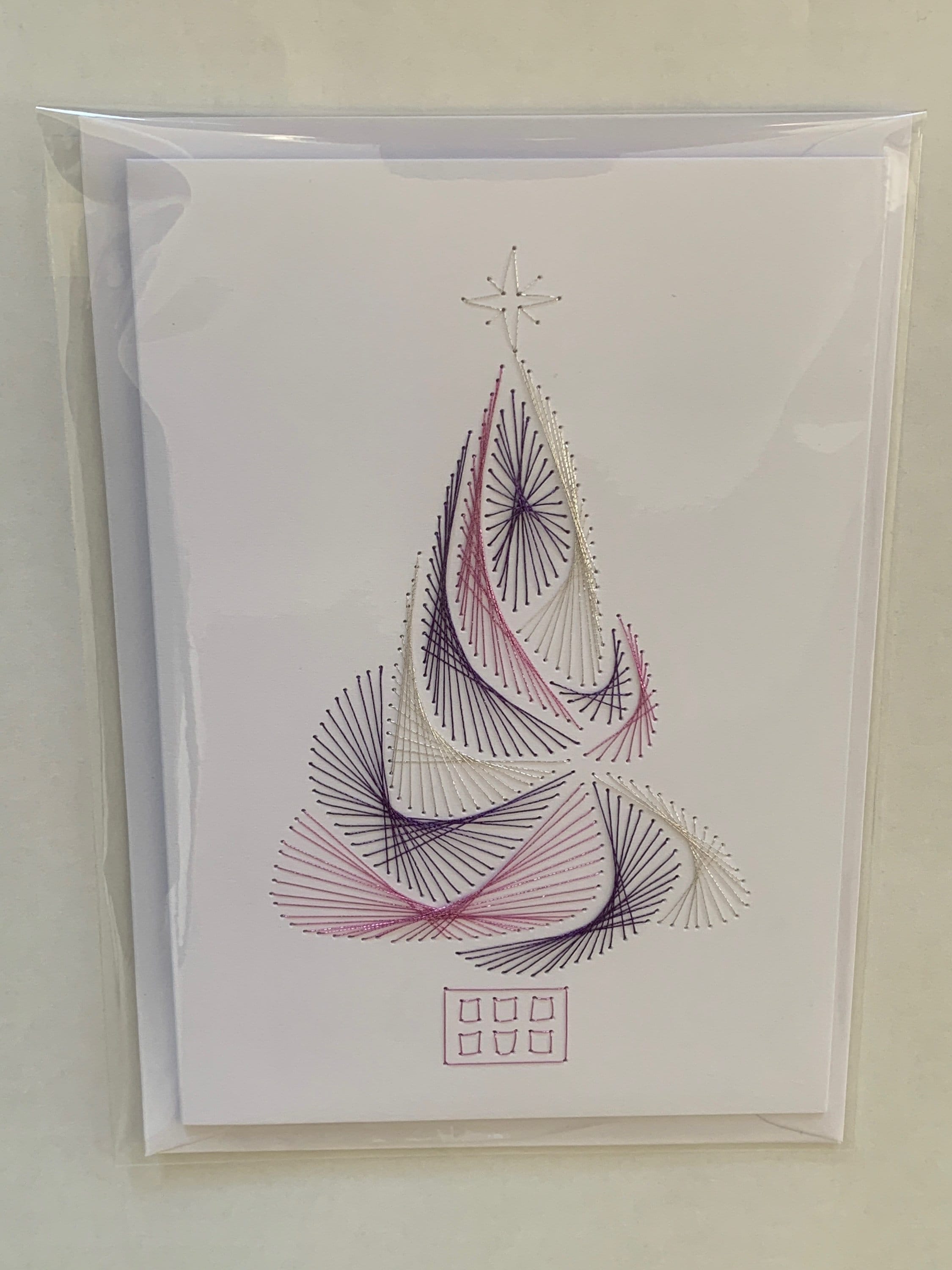 Handmade Hand Stitched Christmas Card Swirl Tree Red, Green, Gold - Etsy UK