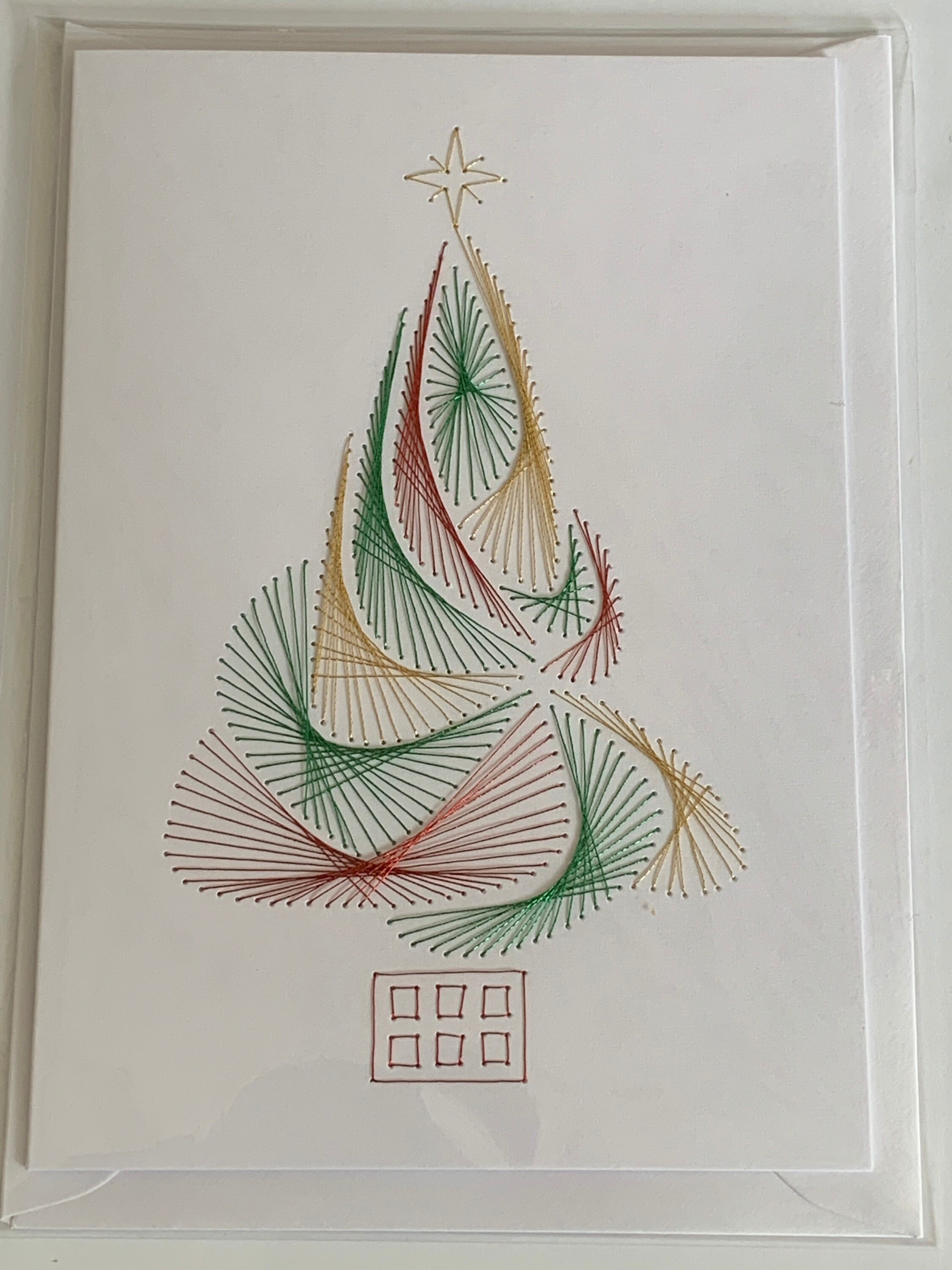 Handmade Hand Stitched Christmas Card Swirl Tree Red, Green, Gold - Etsy UK