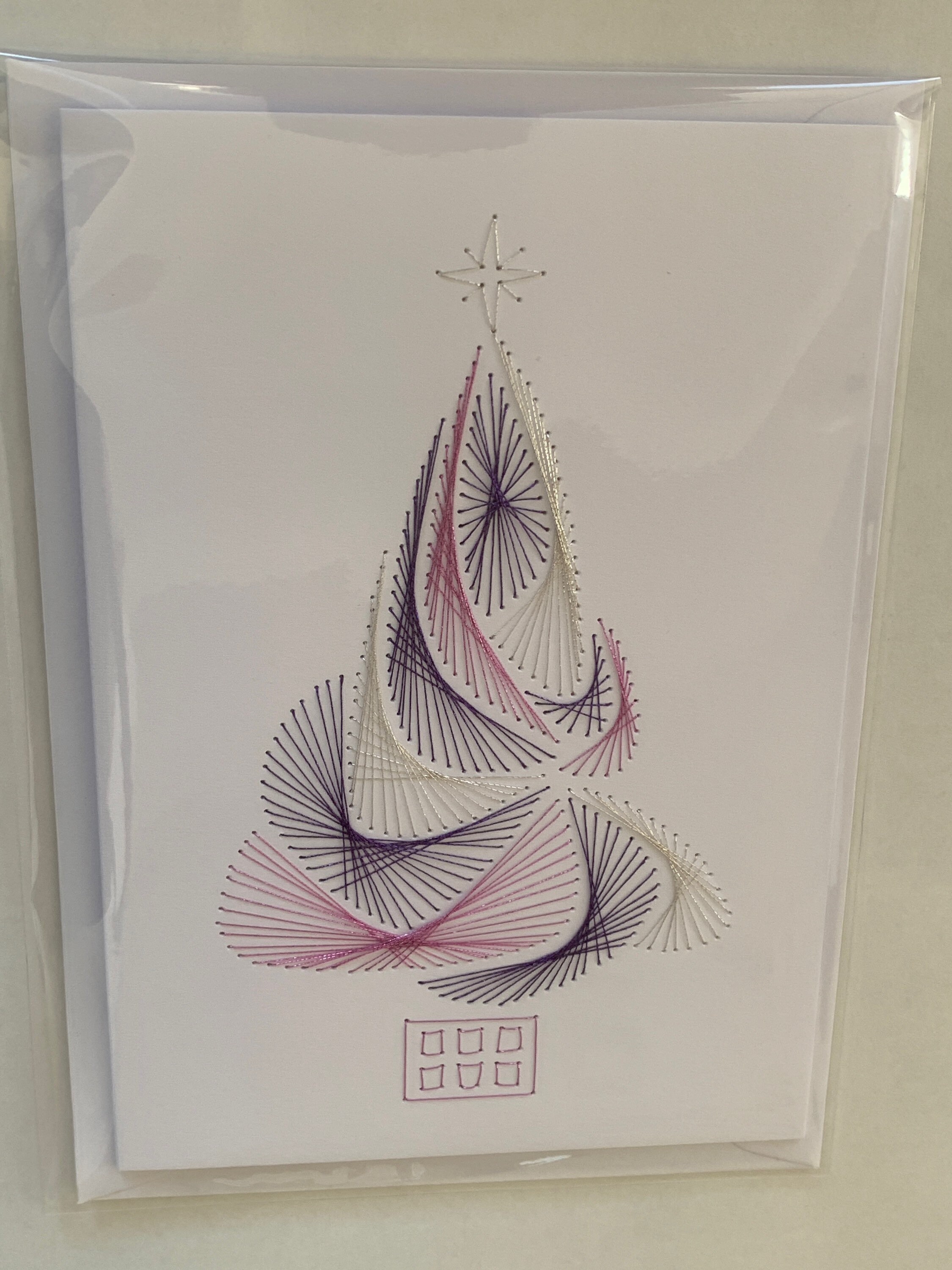 Handmade Hand Stitched Christmas Card Swirl Tree Red, Green, Gold - Etsy UK