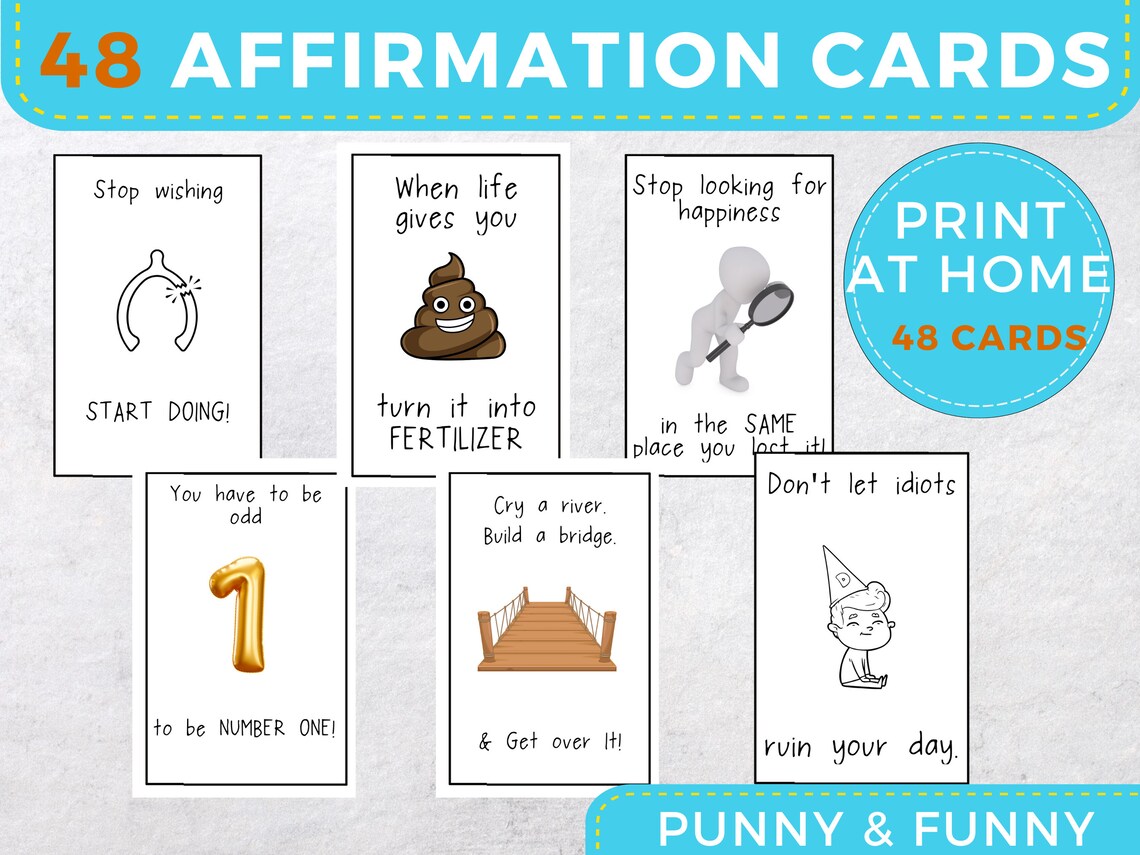 Funny Affirmation Cards Printable Master Set of 48 | Sarcastic ...