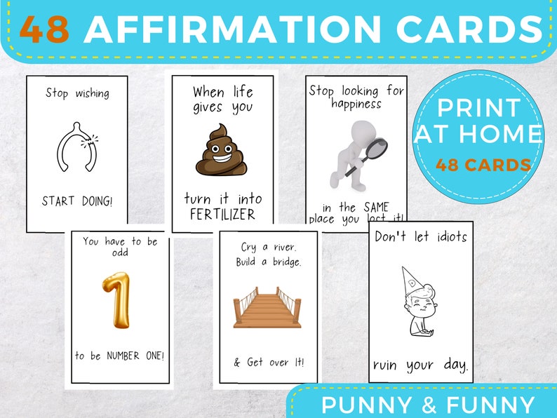 Funny Affirmation Cards Printable Master Set of 48 | Sarcastic ...