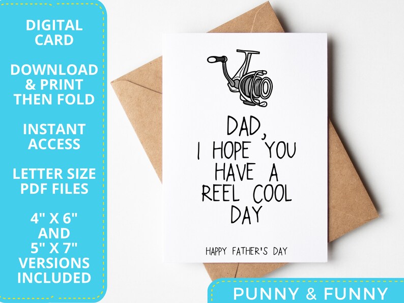 Reel Cool Dad | Fishing Theme Card| Pun Fathers Day Card | Fun Card for ...