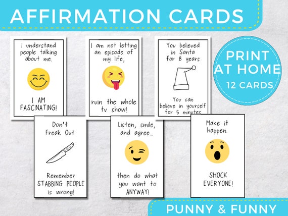Funny Affirmation Cards Printables Set 1 Sarcastic Affirmation - Etsy ...