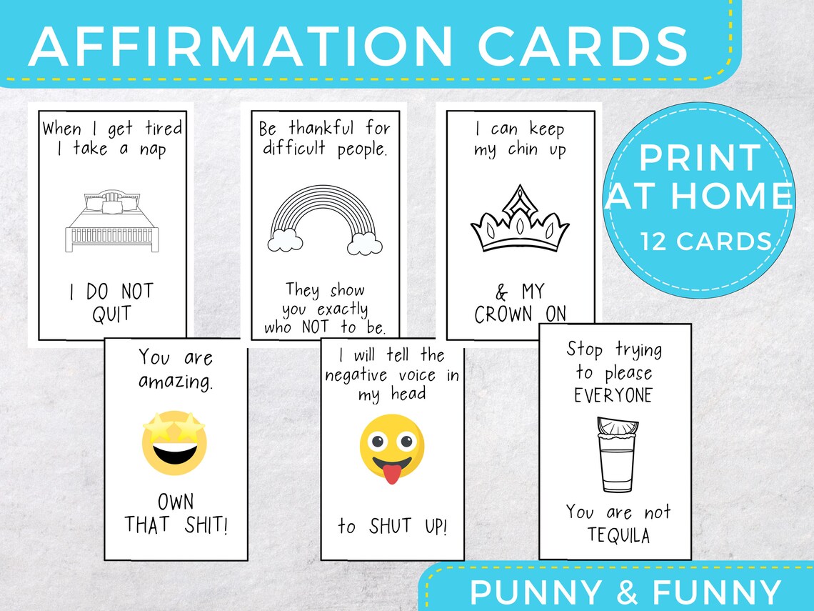 Funny Affirmation Cards Printables Set 1 Sarcastic Affirmation Cards ...