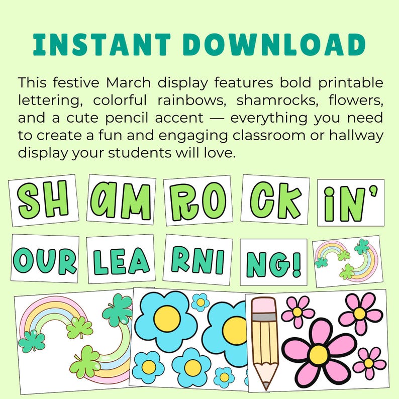 St Patrick's Day Bulletin Board Kit | Shamrock Rainbow Classroom Decor ...