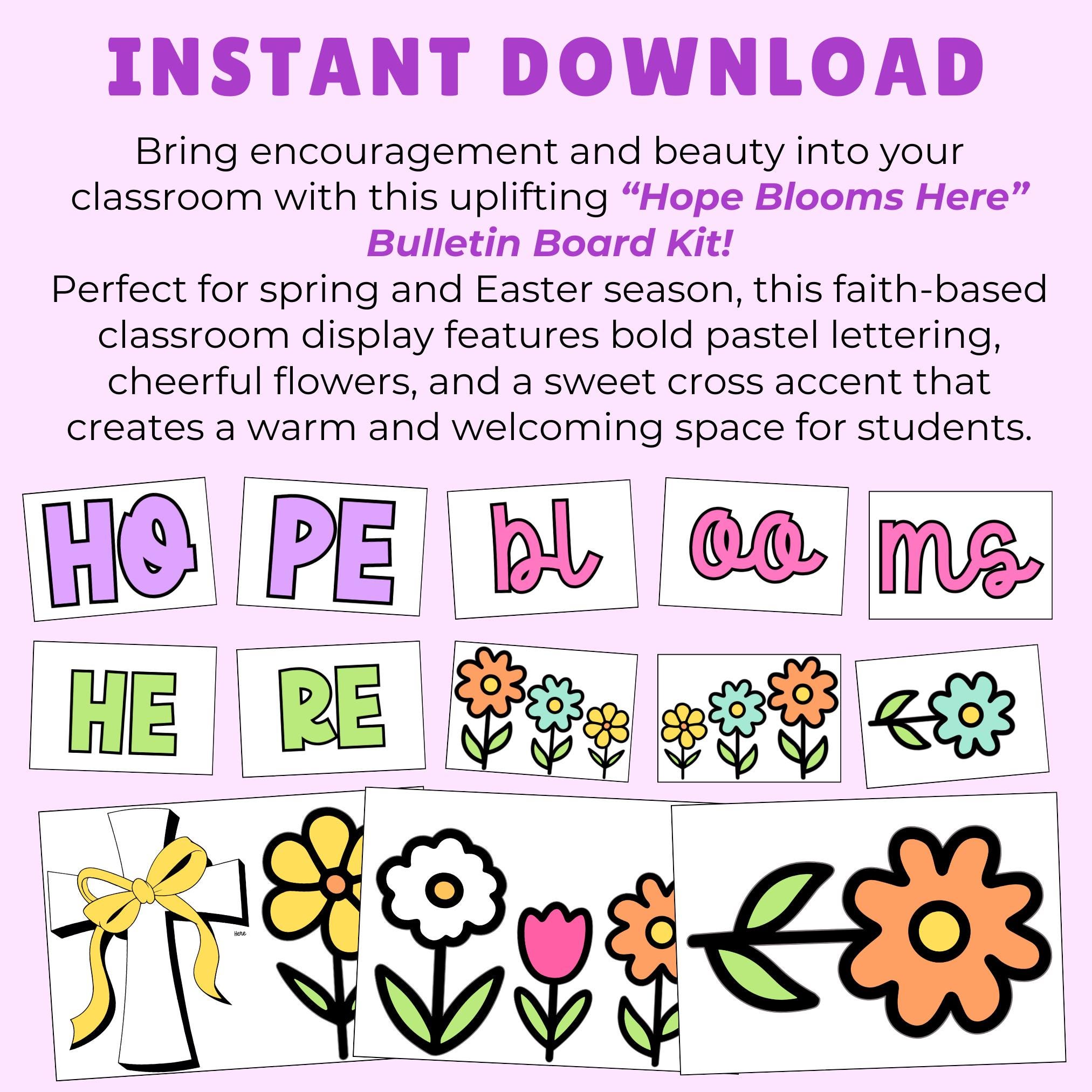 Hope Blooms Here Spring Bulletin Board Kit | Christian Classroom Decor ...