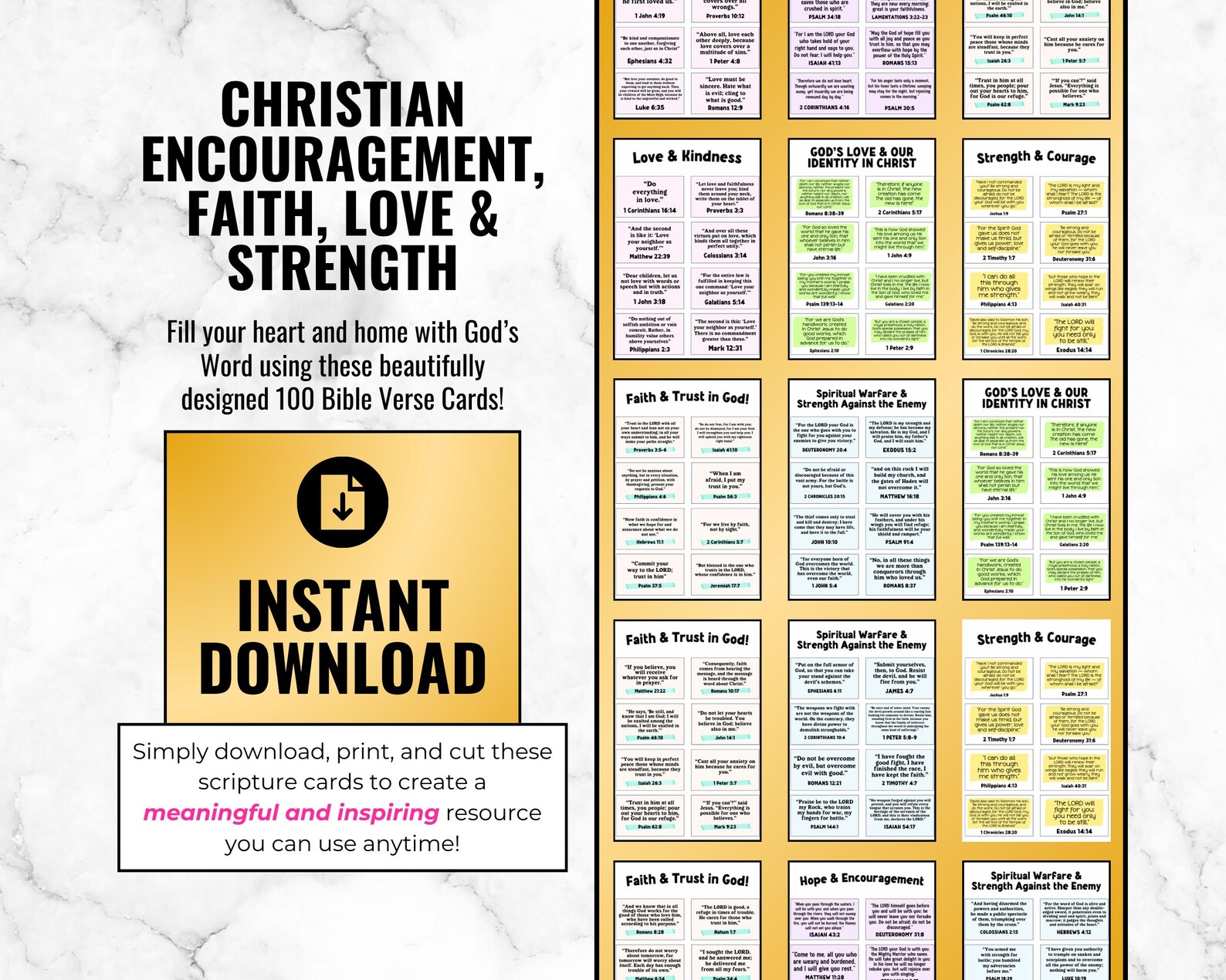 100 Printable Bible Verse Cards: Christian Scripture (digital Download ...