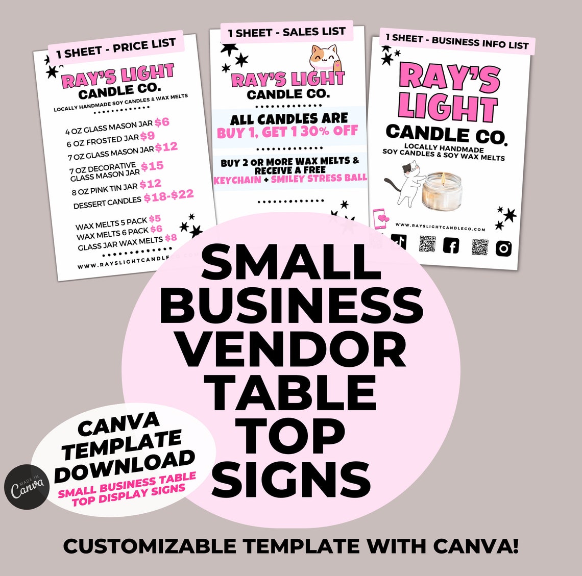 Small Business Sign Bundle: Vendor Table Canva Templates (digital ...