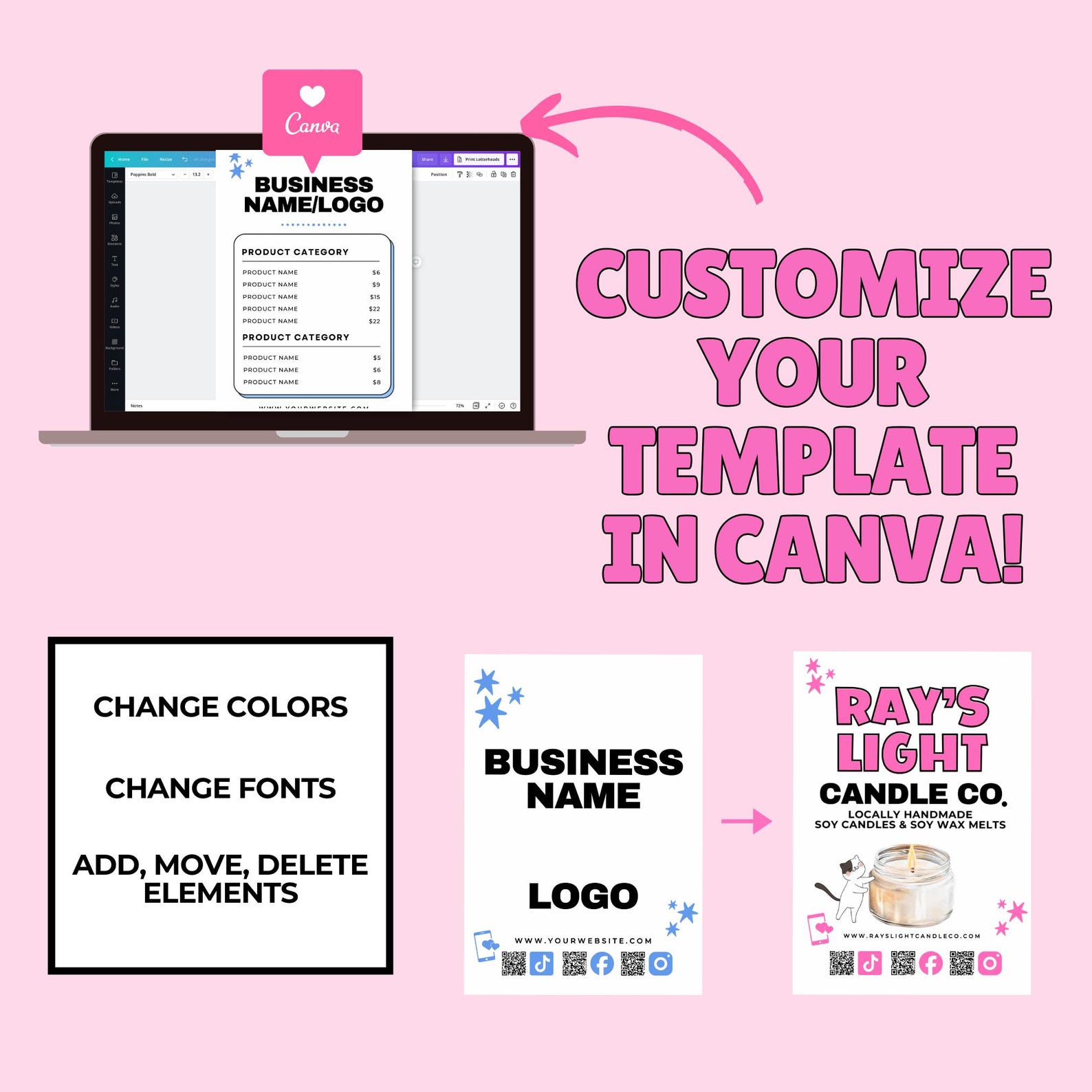Vendor Table Sign Bundle | Editable Canva Templates, QR Code (instant ...