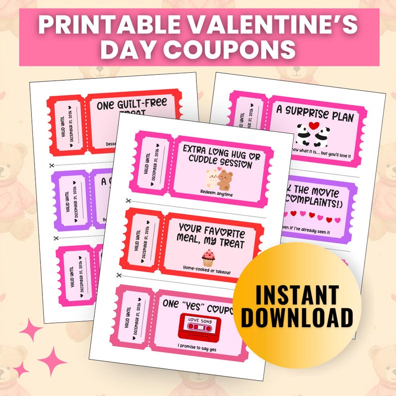 Love Coupon Book Printable for Couples | Valentine Love Coupons ...