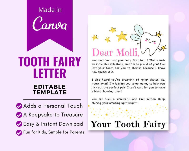 Editable Tooth Fairy Letter Template: Printable Keepsake (canva) - Etsy