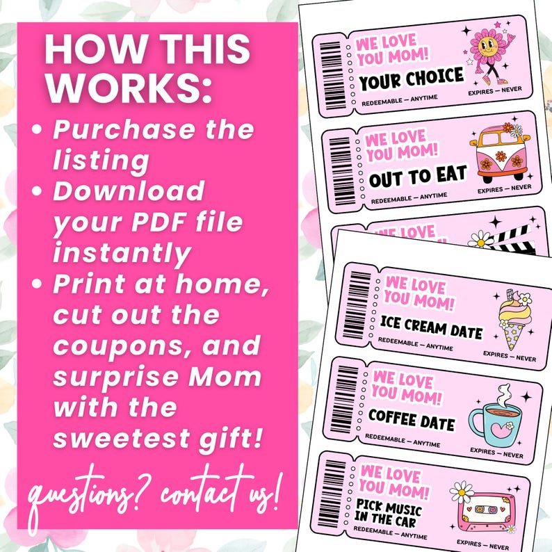 Mother’s Day Printable Coupons | Instant Download | Handmade Gift Idea ...