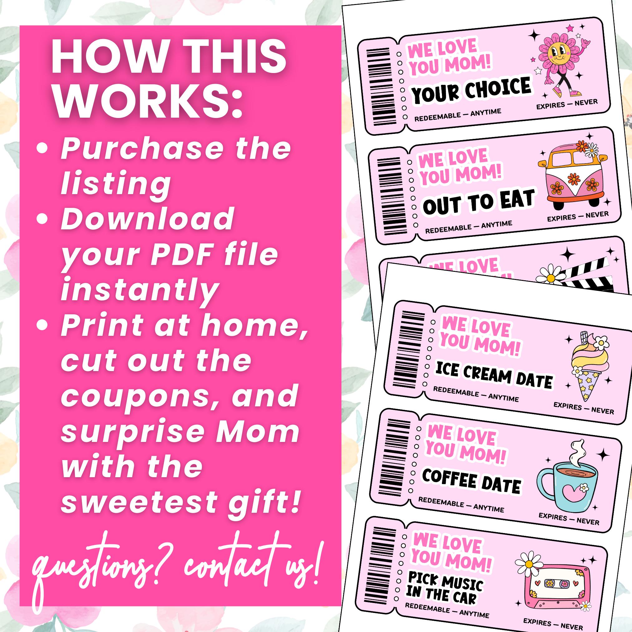 Mother's Day Printable Coupons: DIY Gift for Mom (PDF) - Etsy