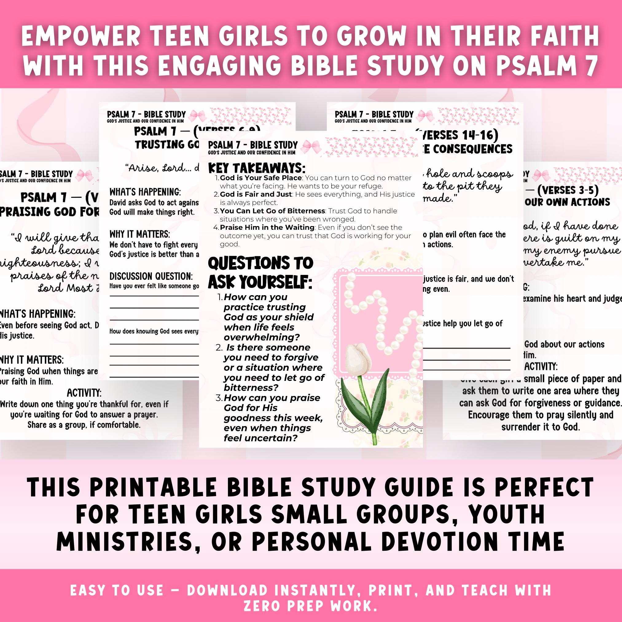 Teen Girls Bible Study: Psalm 7 Printable Guide (digital Download) - Etsy