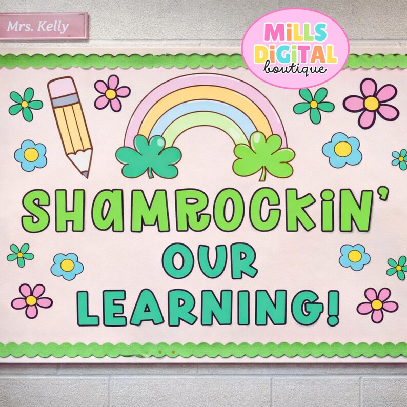 St Patrick's Day Bulletin Board Kit | Shamrock Rainbow Classroom Decor ...