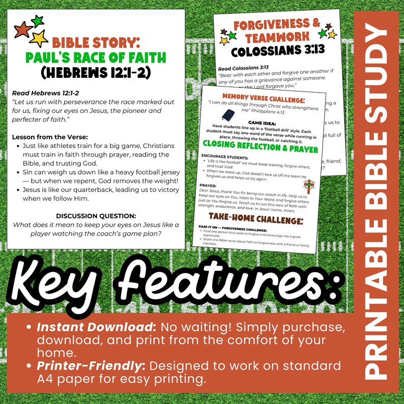 Football Themed Bible Study Lesson: Faith, Forgiveness (digital ...