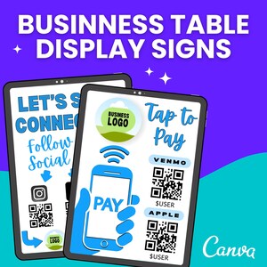 Customizable Business Table Sign Bundle: QR Code, Vendor Display (canva ...
